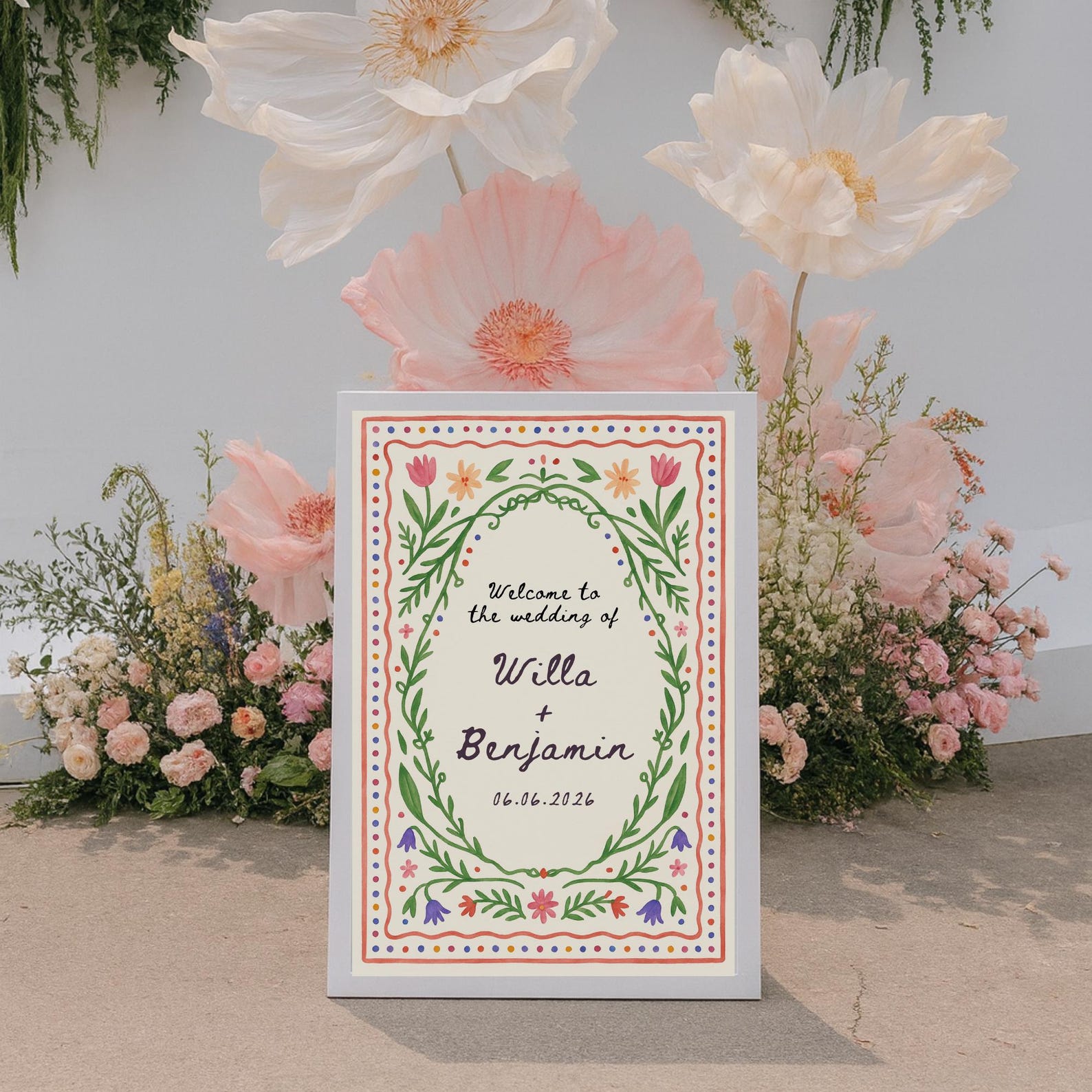 Whimsical Garden Wedding Entrance Sign, Folk Floral Welcome Sign ...