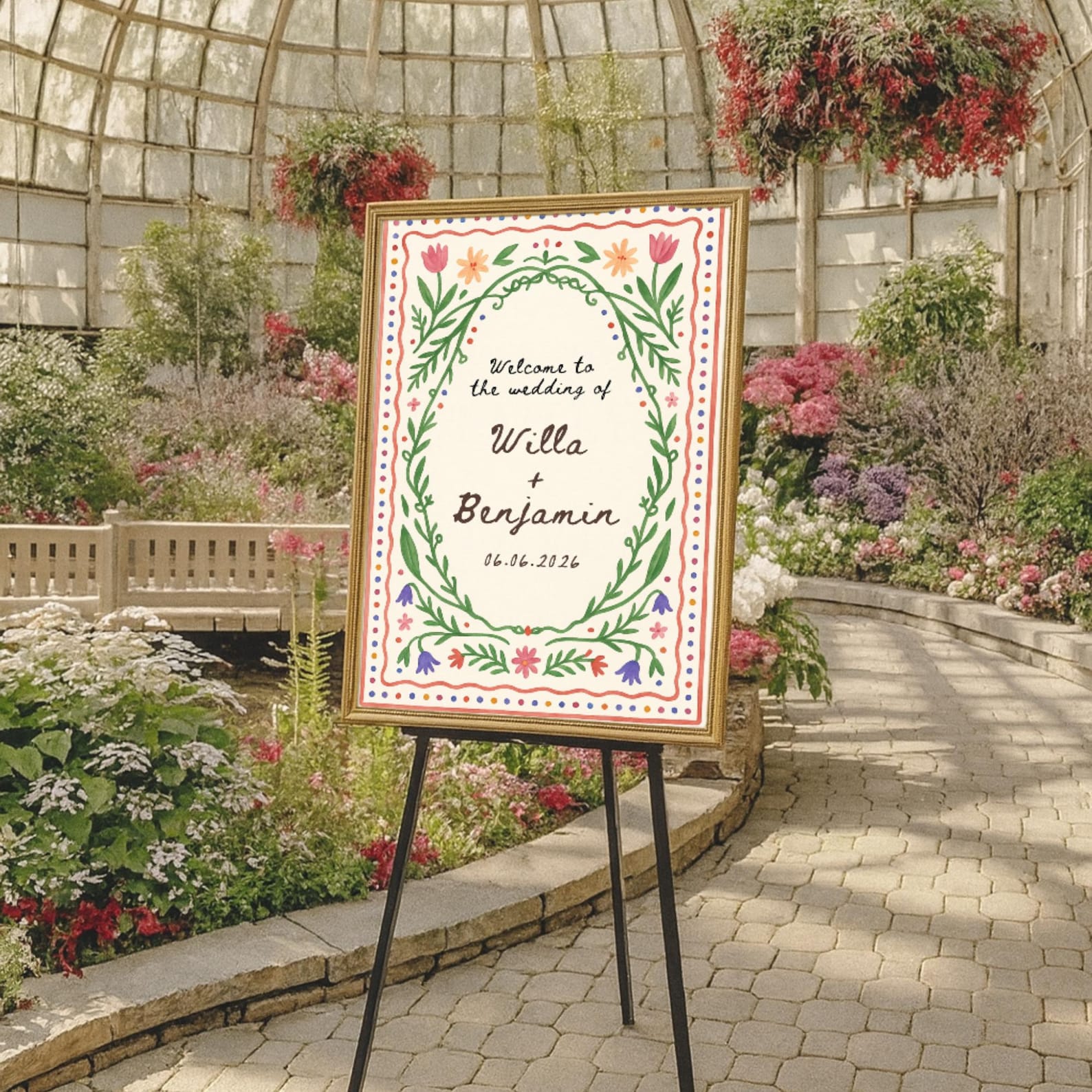 Whimsical Garden Wedding Entrance Sign, Folk Floral Welcome Sign ...