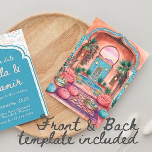 Moroccan Wedding Invitation Template • Whimsical Watercolor Riad Design ...