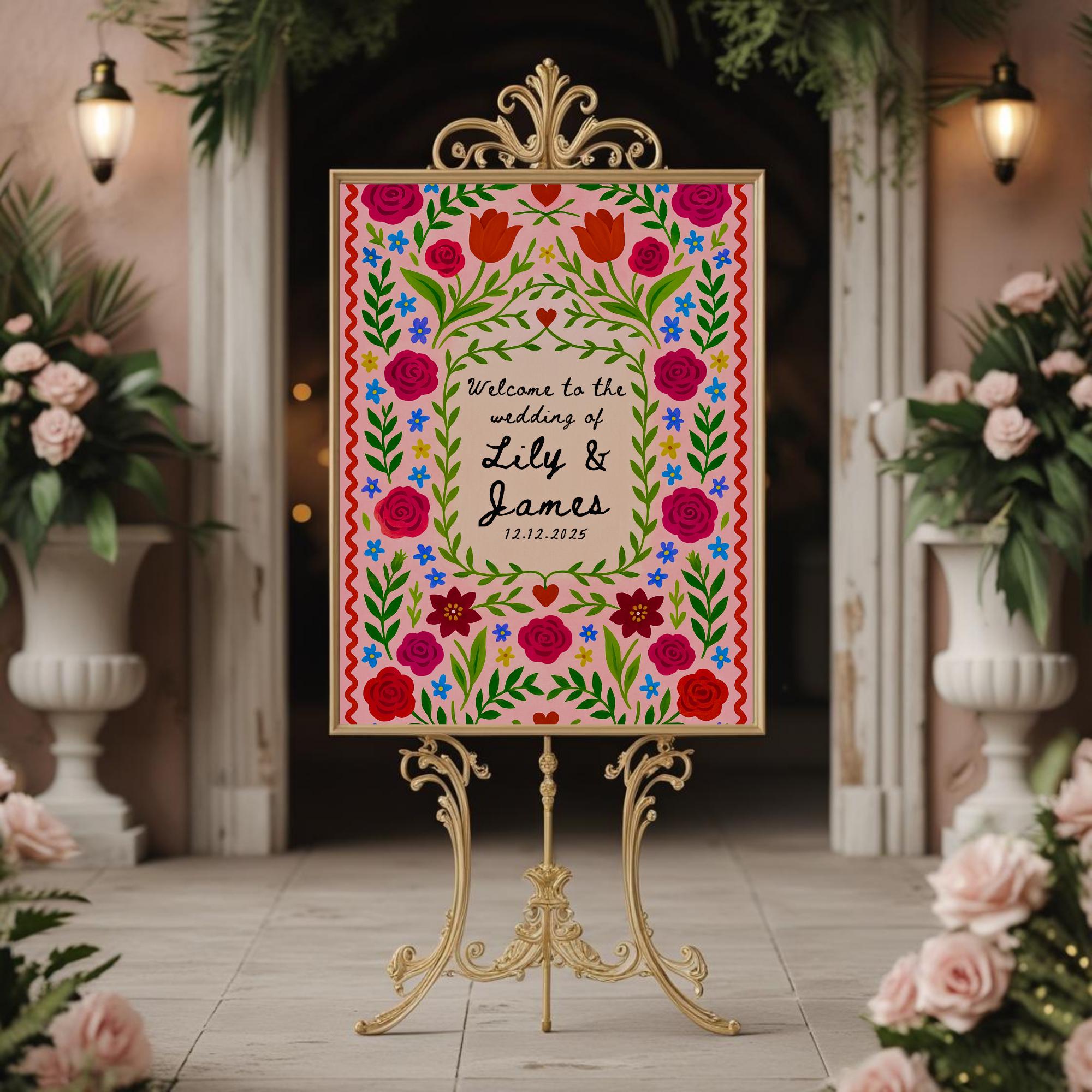 Whimsical Wedding Welcome Sign Canva Template | Floral Wildflower ...