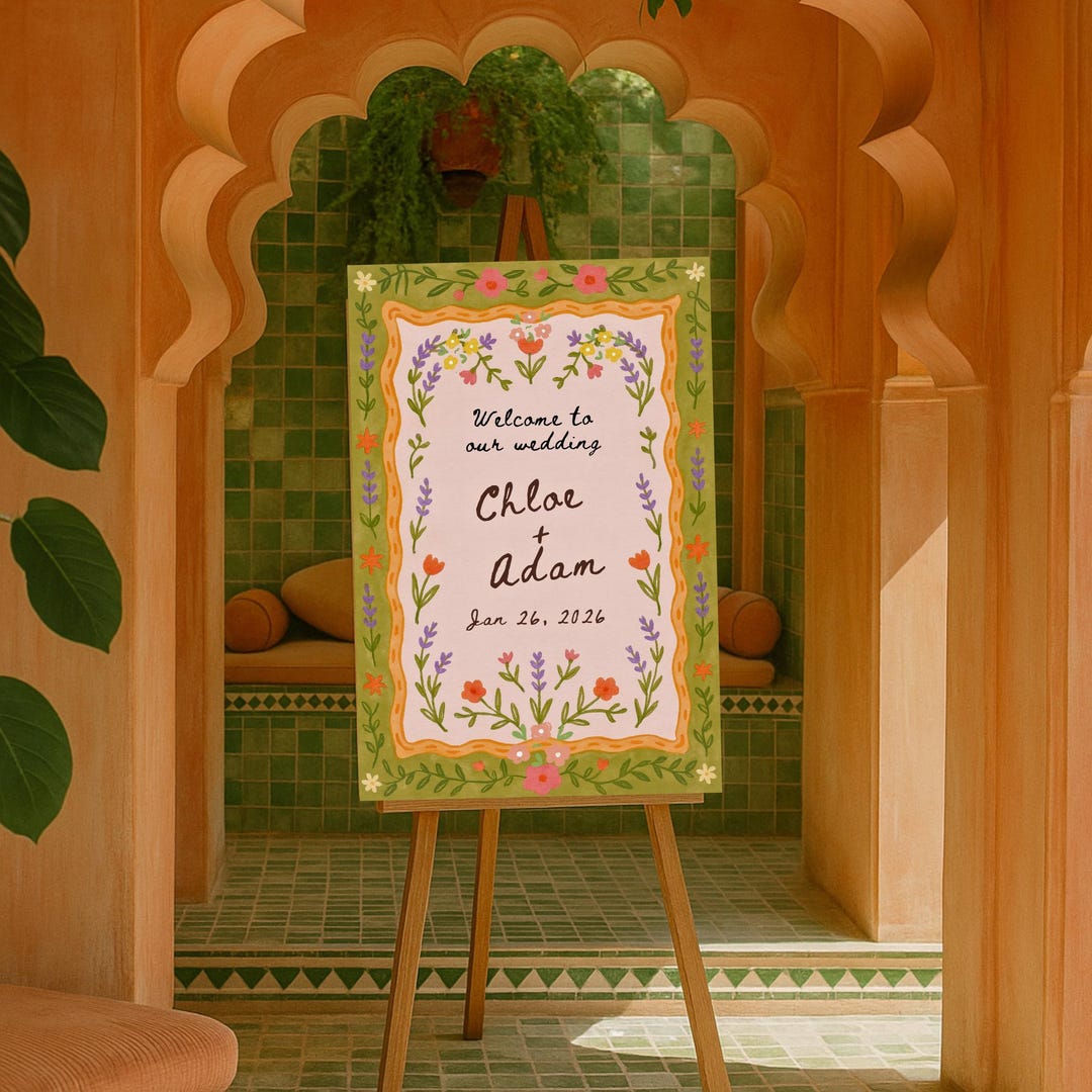 Whimsical Folk Floral Wedding Welcome Sign, Spring Garden Entrance ...