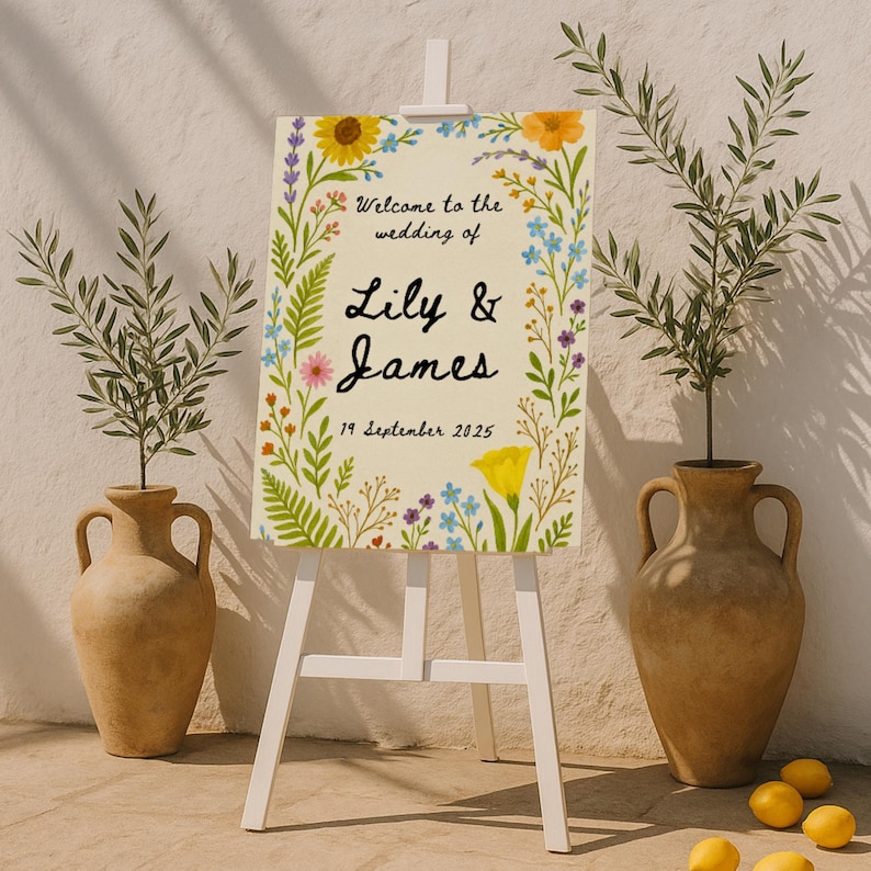 Editable Wildflower Wedding Welcome Sign | Digital Garden Welcome Board ...