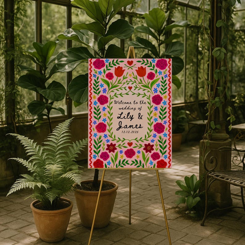 Whimsical Wedding Welcome Sign Canva Template | Floral Wildflower ...