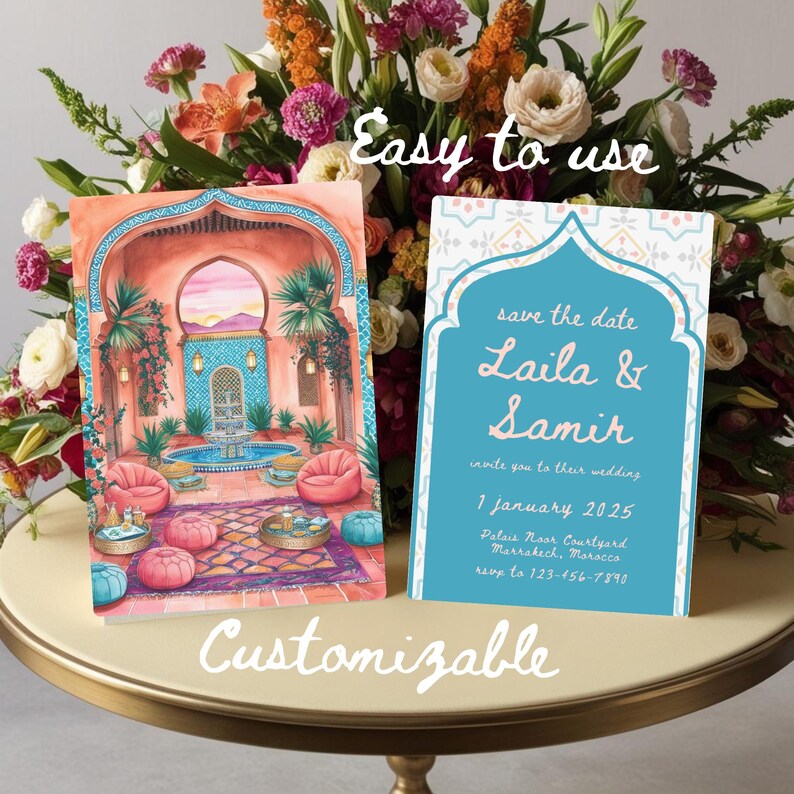 Moroccan Wedding Invitation Template • Whimsical Watercolor Riad Design ...