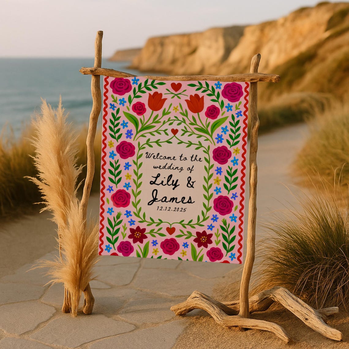 Whimsical Wedding Welcome Sign Canva Template | Floral Wildflower ...