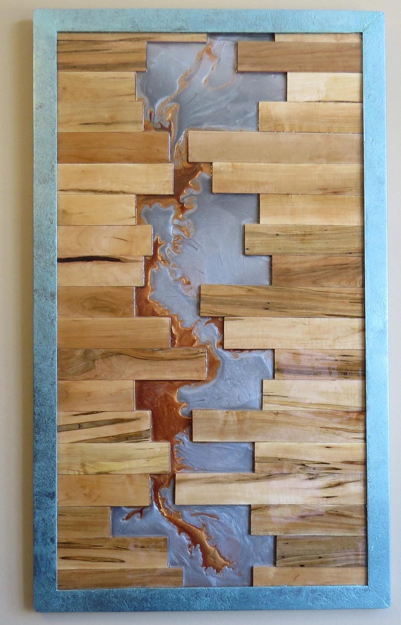 Abstract Handmade Wooden Artwork - Framed Ambrosia Maple & Resin Wall ...