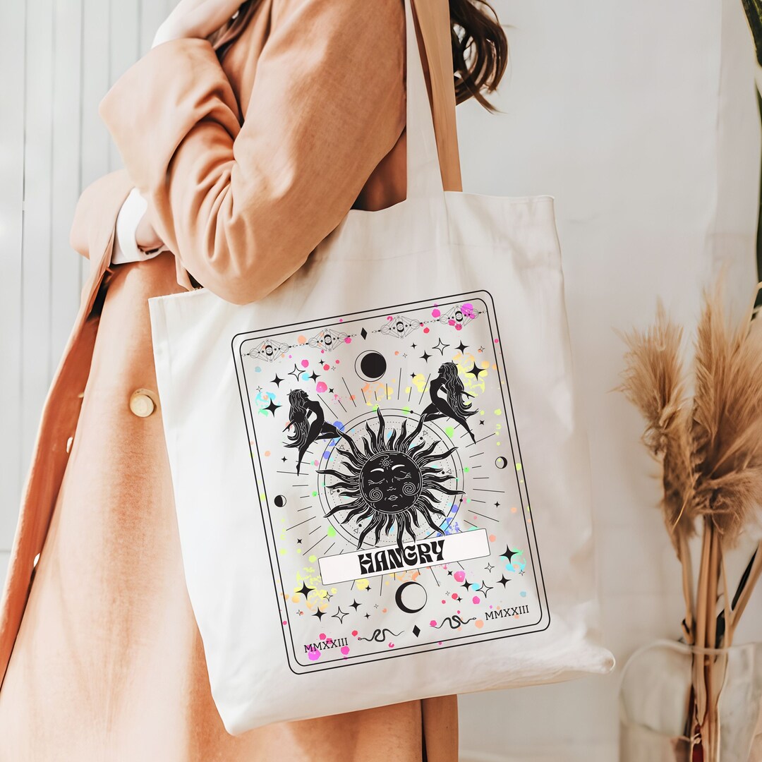 Funny Hangry Tote Bag, Tarot Card Bag, Farmer's Market Bag, Zodiac Size ...