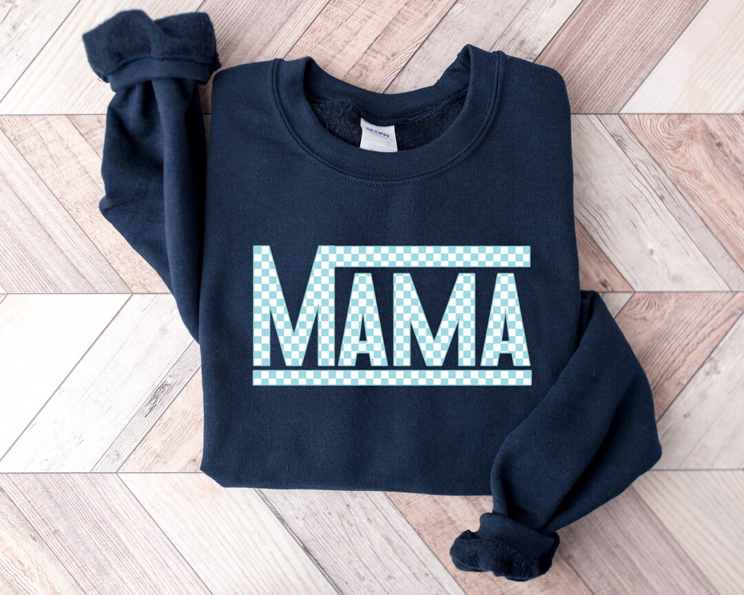 Checkered Retro Mama Sweatshirt, Checkered Blue Retro Mama Tshirt ...