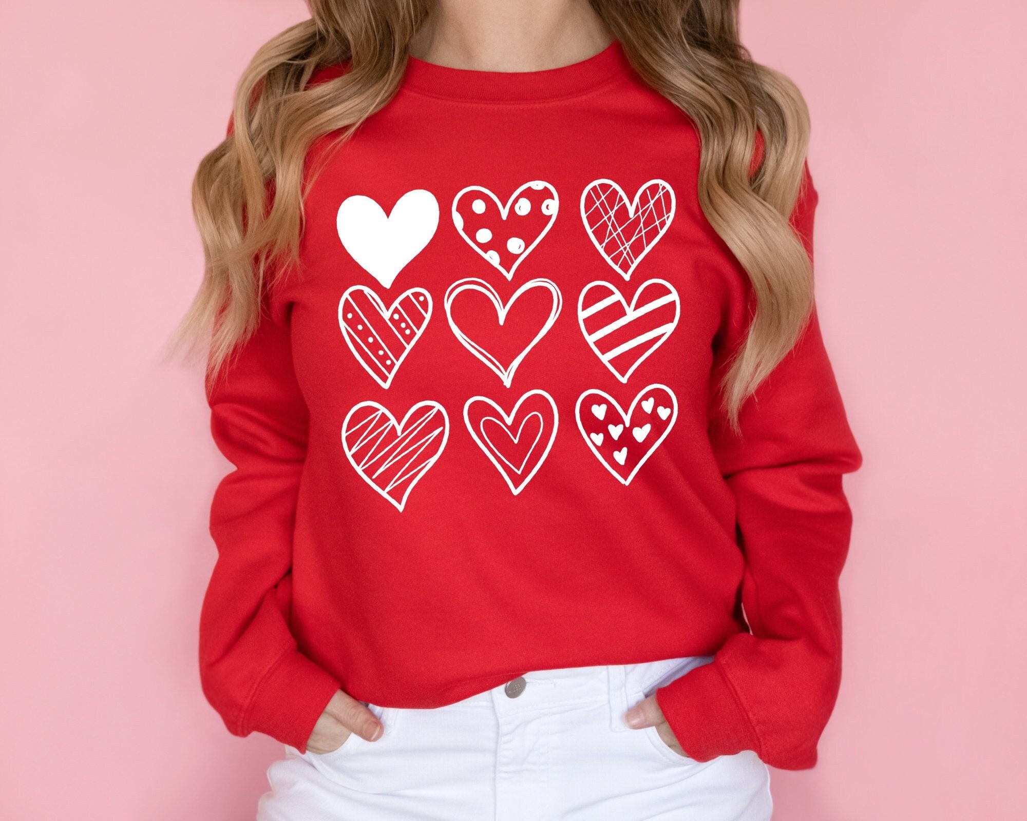 Cute Valentine Day Hearts Sweatshirt, Cute Hearts Valentine Sweater, Valentines Day Hearts ...