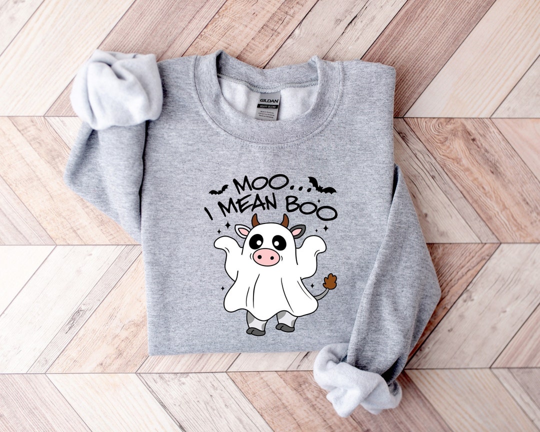 Cute Ghost Moo... I Mean Boo Halloween Sweatshirt, Funny Ghost ...