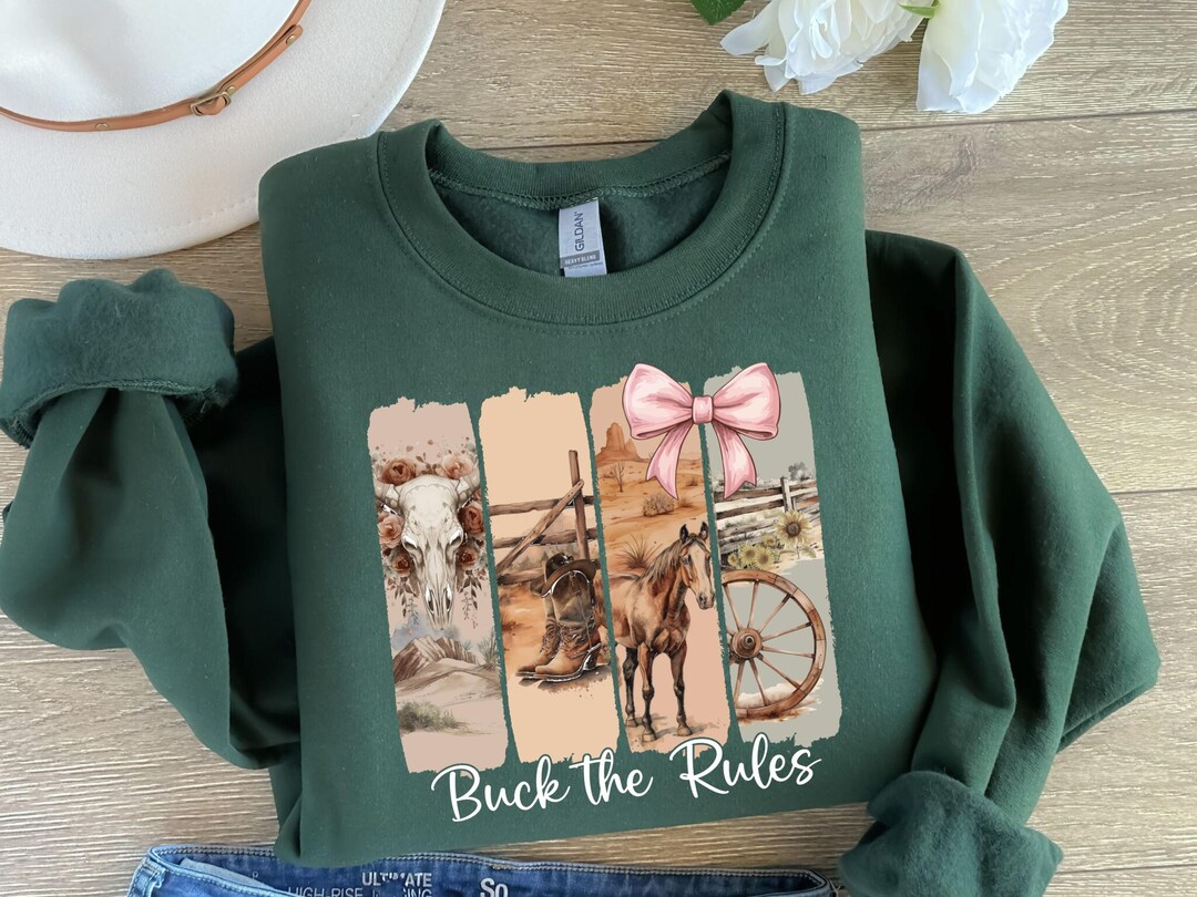 Retro Funny Western Buck the Rules Sweatshirt, Funny Western Women ...