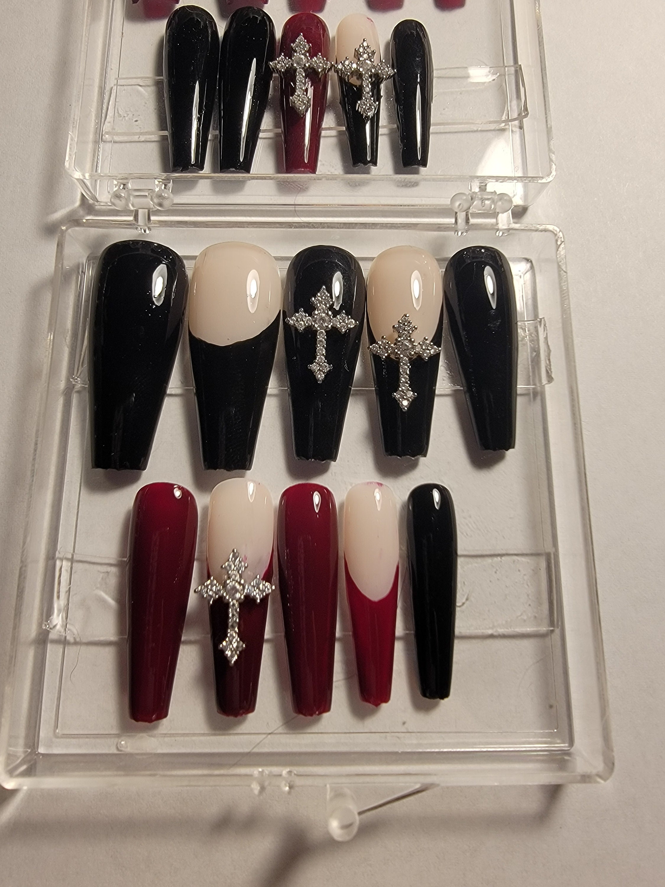 Red and Black Cross Nails - Etsy