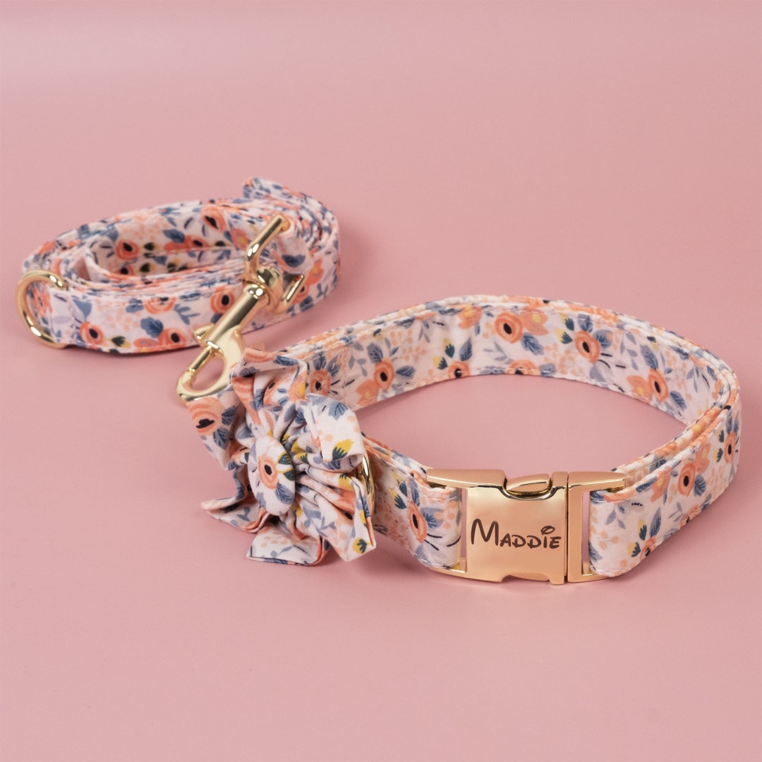 Custom Floral Dog Collar With Name for Dog Collar Girl Engraved Dog ID ...