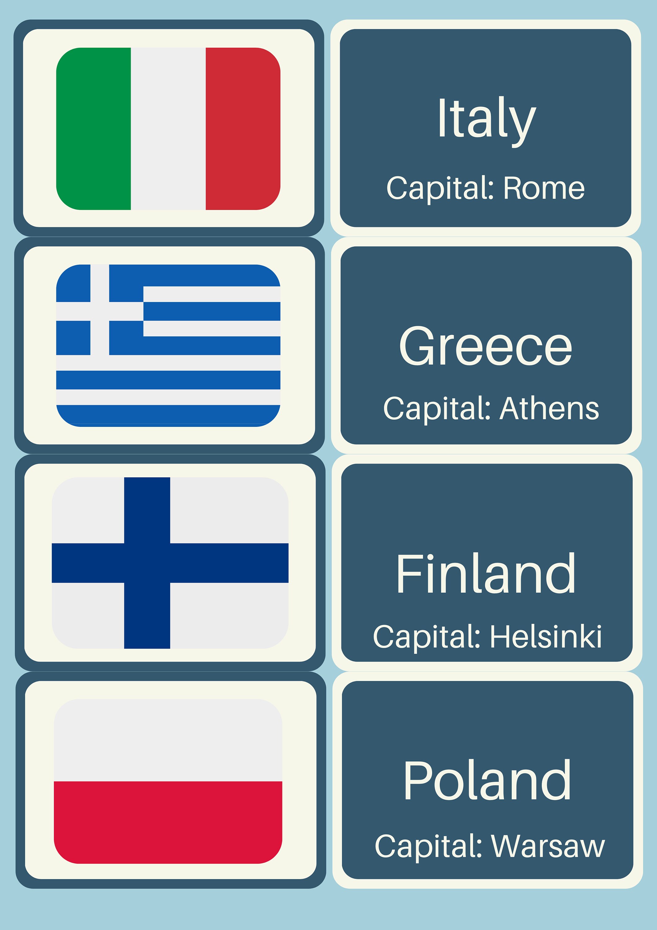 World Country Flags Flash Cards Instant Download - Etsy