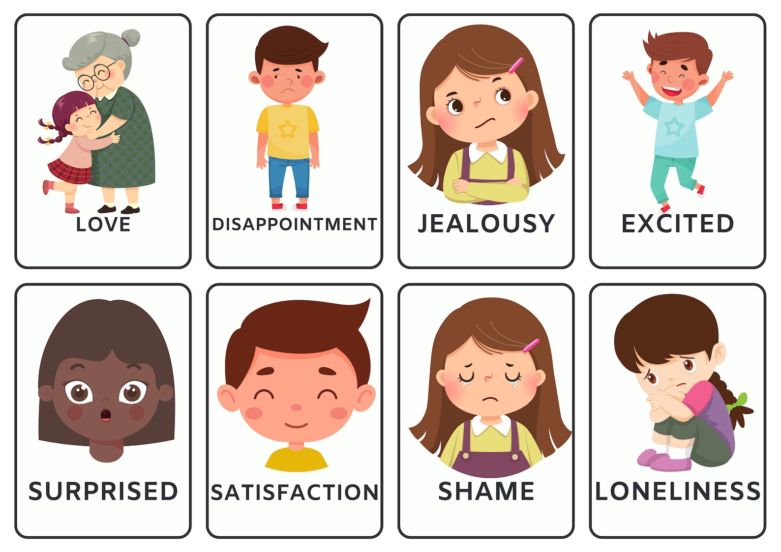 Kids Emotions Flashcards. 32 Printable Emotion Cards for Toddlers and ...