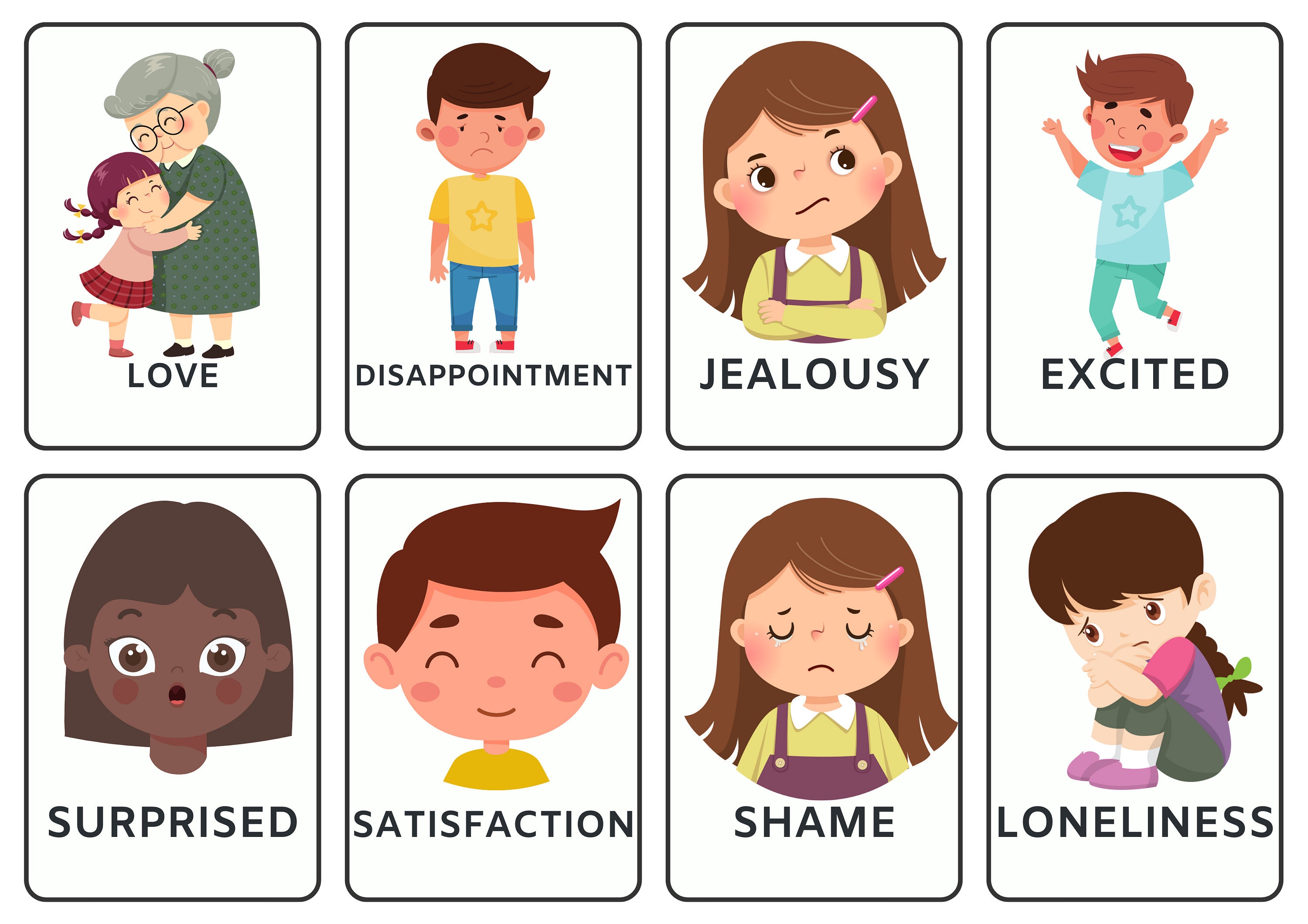 Kids Emotions Flashcards. 32 Printable Emotion Cards for Toddlers and ...