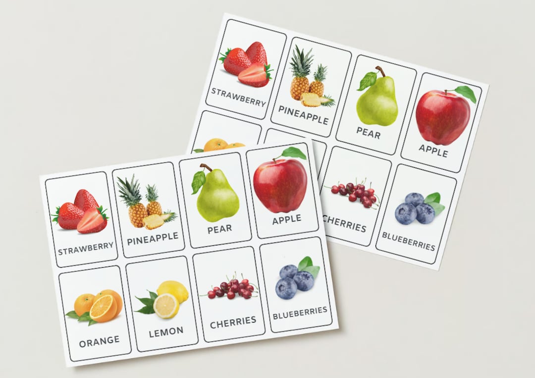 Fruits and Vegetables Flashcards for Kids. 56 Printable Cards With 9 ...