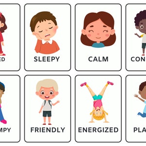 Kids Emotions Flashcards. 32 Printable Emotion Cards for Toddlers and ...