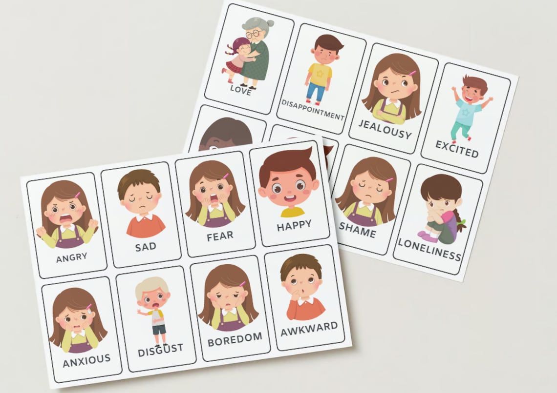 Kids Emotions Flashcards. 32 Printable Emotion Cards for Toddlers and ...