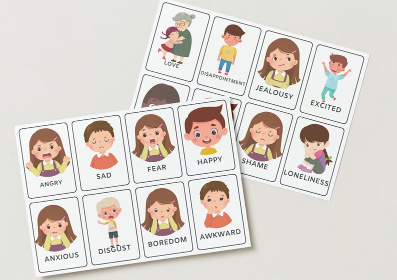 Kids Emotions Flashcards. 32 Printable Emotion Cards for Toddlers and ...