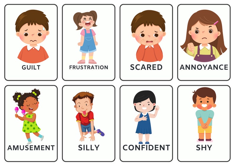 Kids Emotions Flashcards. 32 Printable Emotion Cards for Toddlers and ...