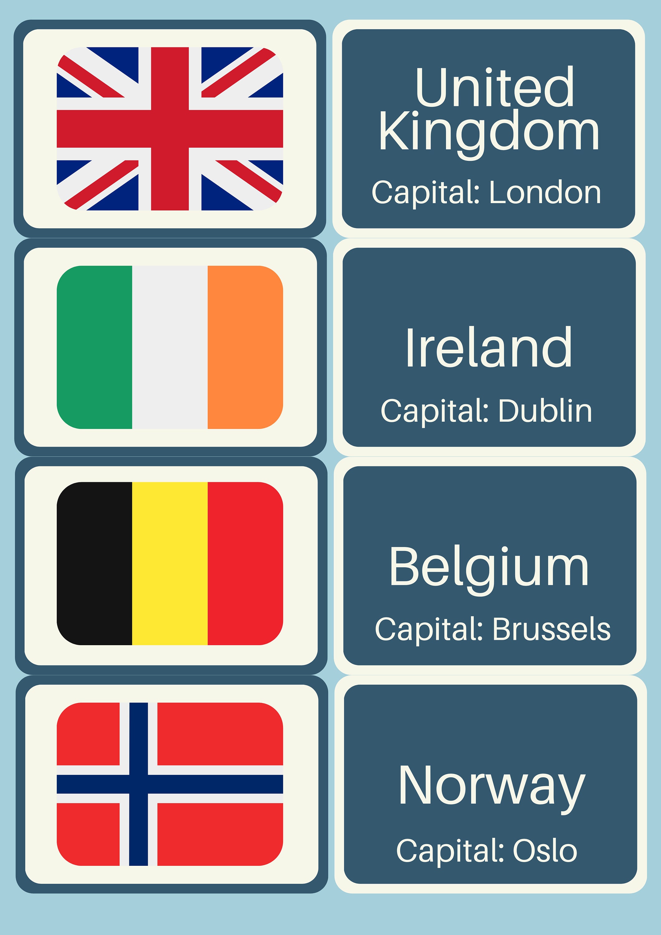 World Country Flags Flash Cards Instant Download - Etsy