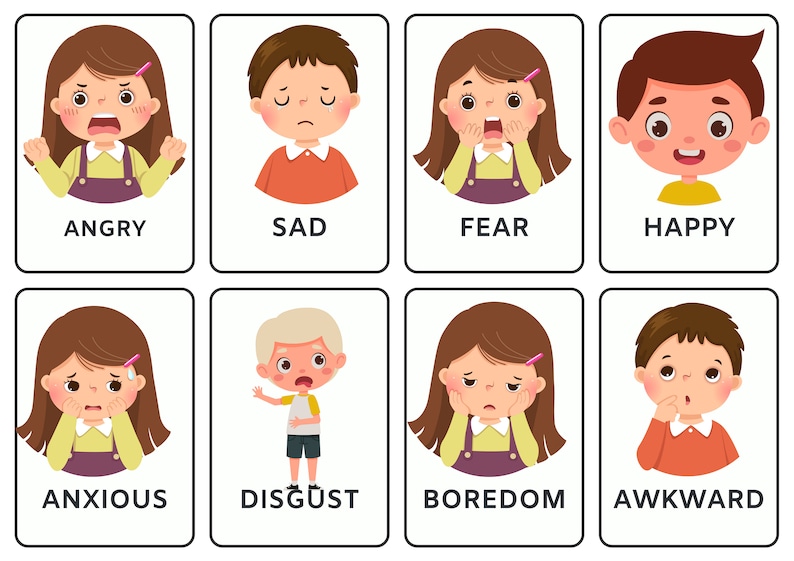 Kids Emotions Flashcards. 32 Printable Emotion Cards for Toddlers and ...