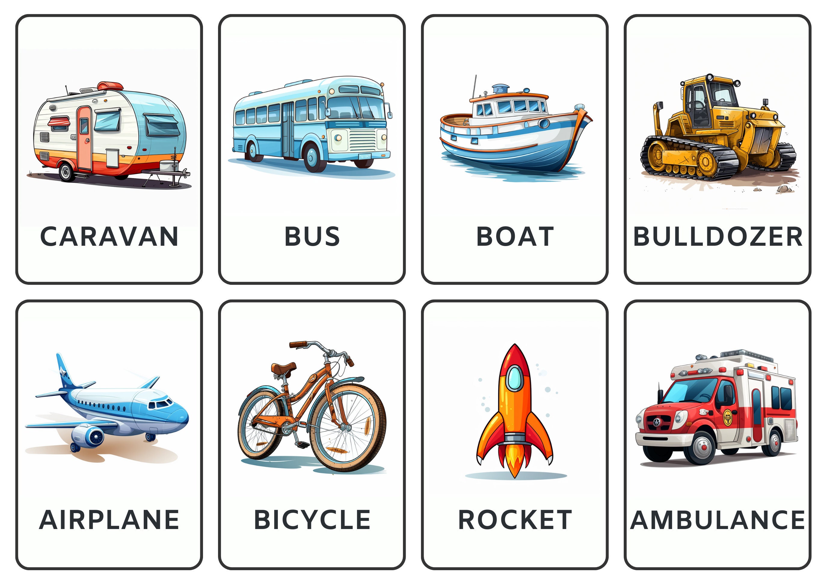 Vehicle/transport Flashcards for Kids. 24 Flashcards With 9 Free ...