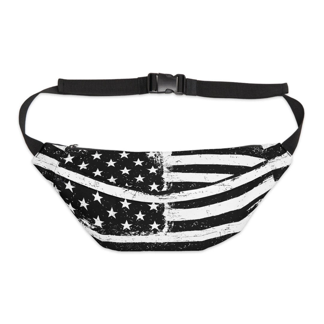 US Flag Fanny Pack, Black and White Flag, American Pride Large Fanny ...