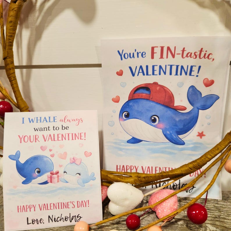 Whale Valentine Cards for Kids Printable | Editable Canva Valentine ...