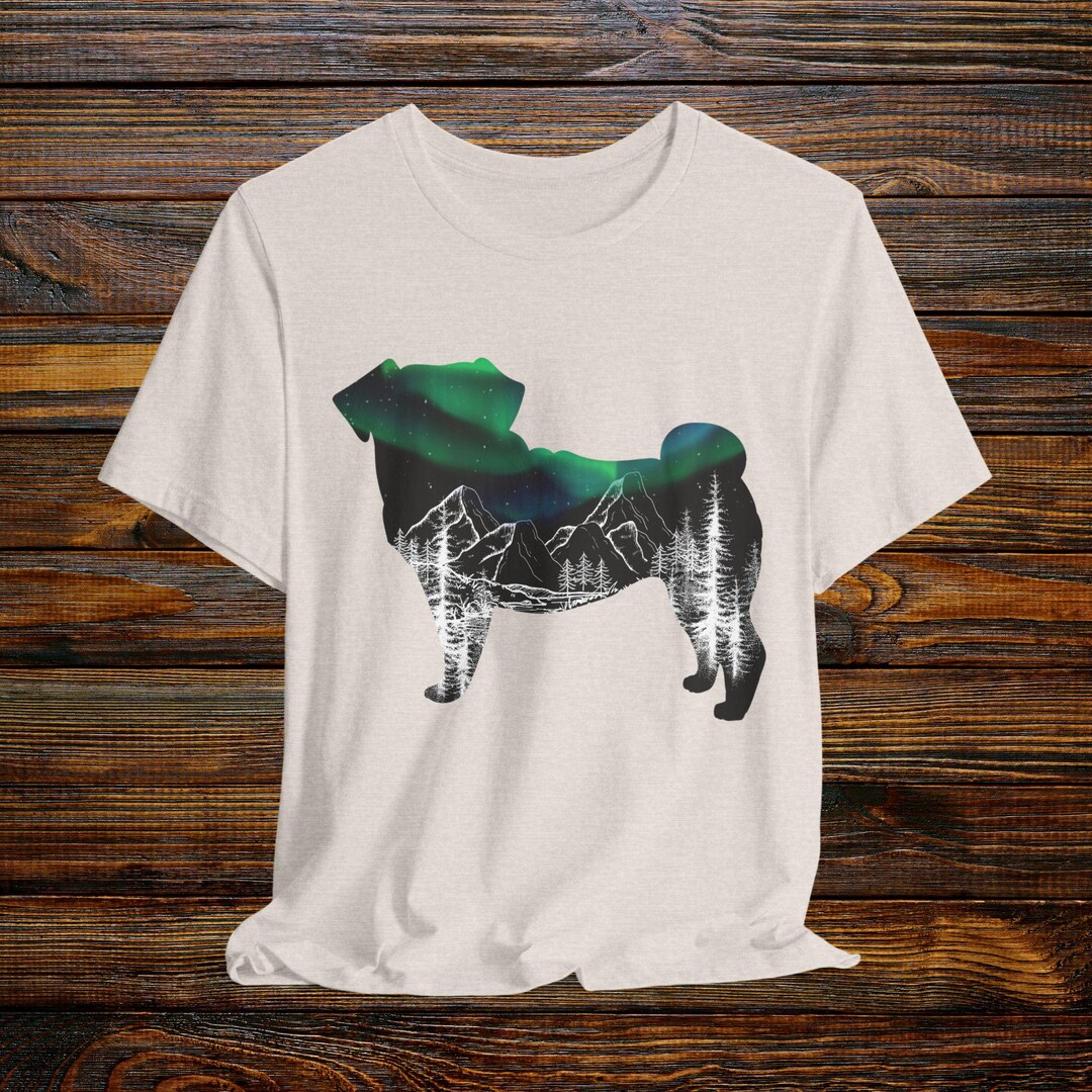Pug Silhouette Tee, Northern Lights Mountain Shirt, Dog Lover Gift ...