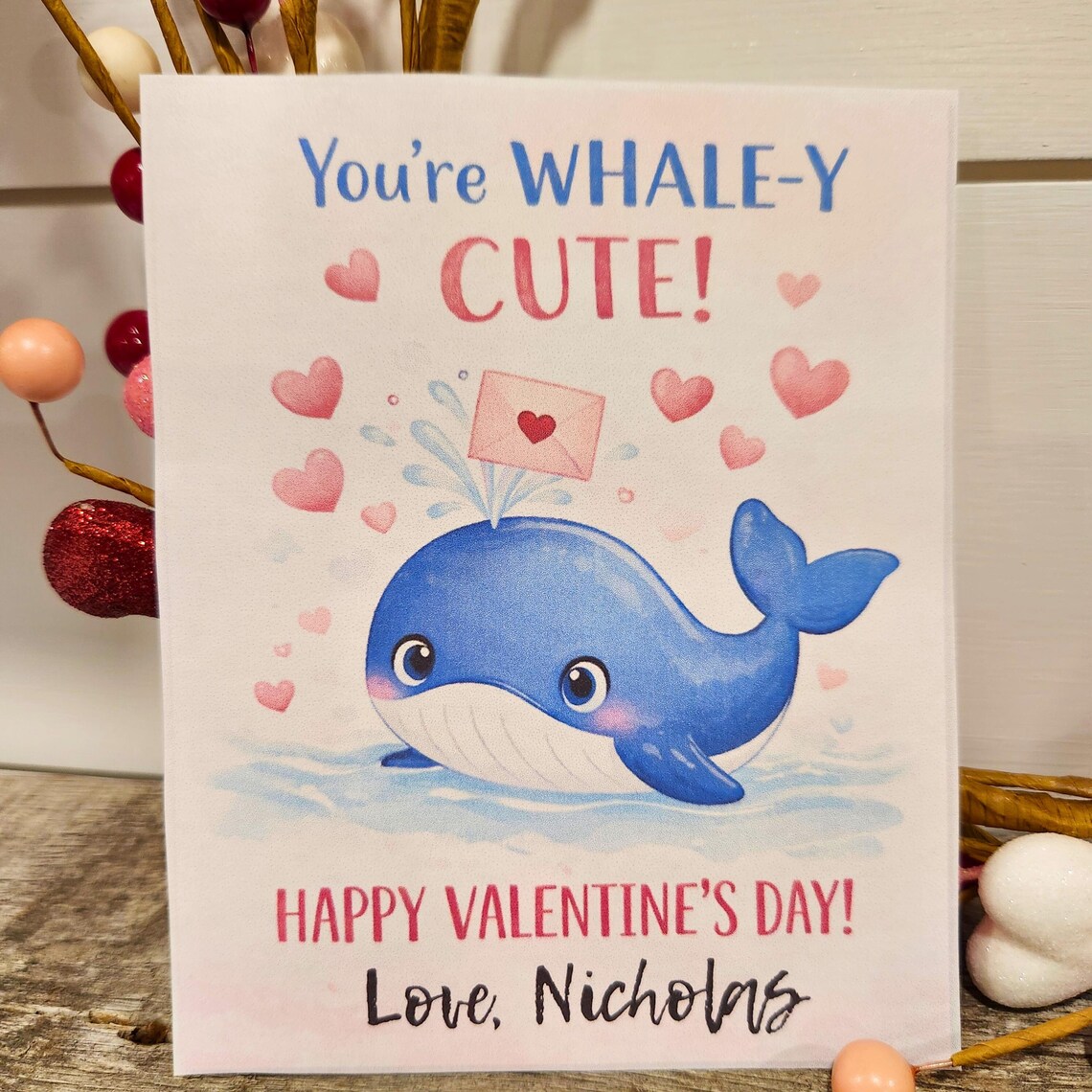 Whale Valentine Cards for Kids Printable | Editable Canva Valentine ...