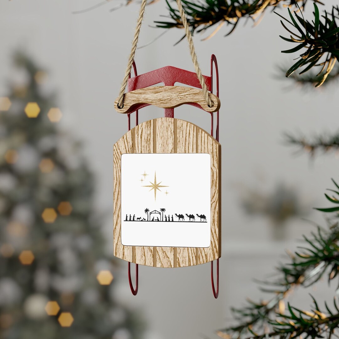 Nativity Scene and Three Wise Men Christmas Sled Ornament Matthew 2 2 ...