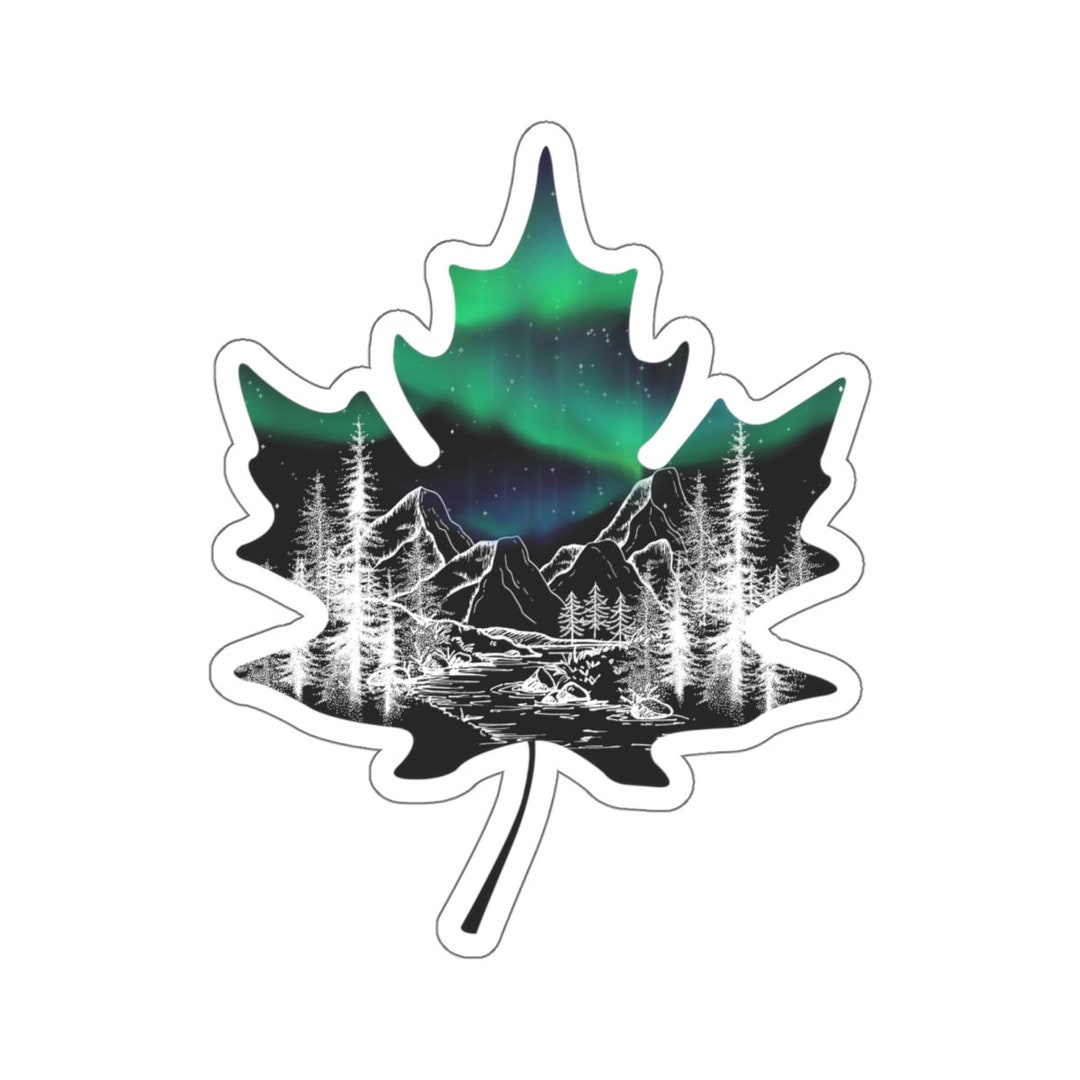 Northern Lights Leaf Vinyl Decal Sticker With Mountain Scene Nature ...