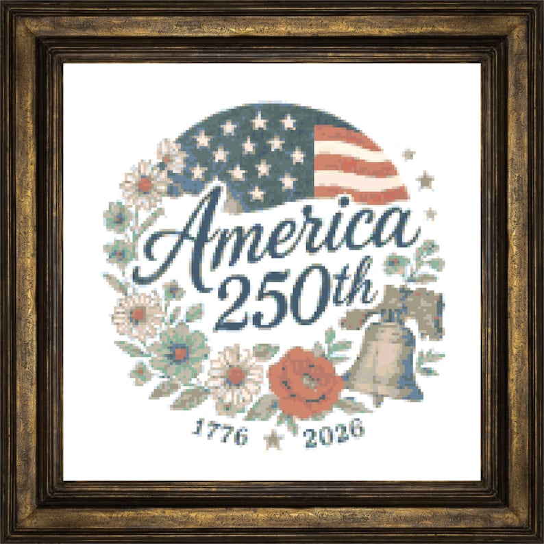 USA 250th Anniversary Cross Stitch Pattern: Liberty Bell & Flag (PDF ...