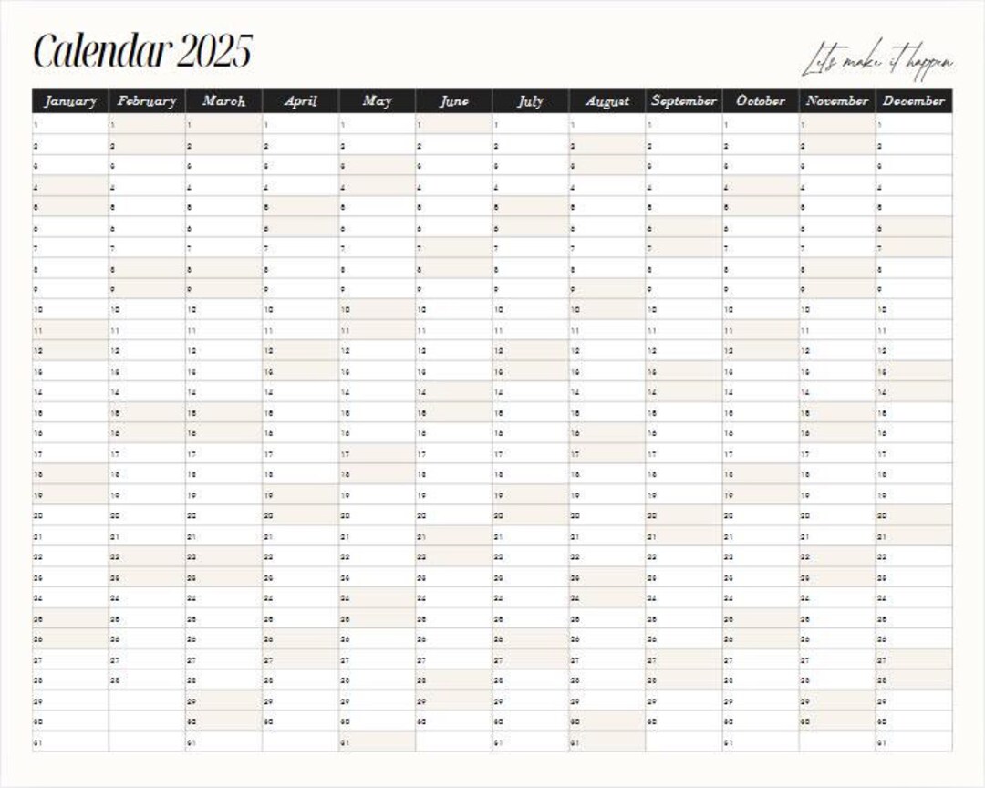 Black and White Simple Basic Minimalist 365 Days Year 2025 Block ...