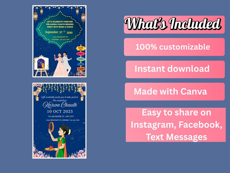 Karwa Chauth Invitation Bundle: Editable Canva Templates (digital ...