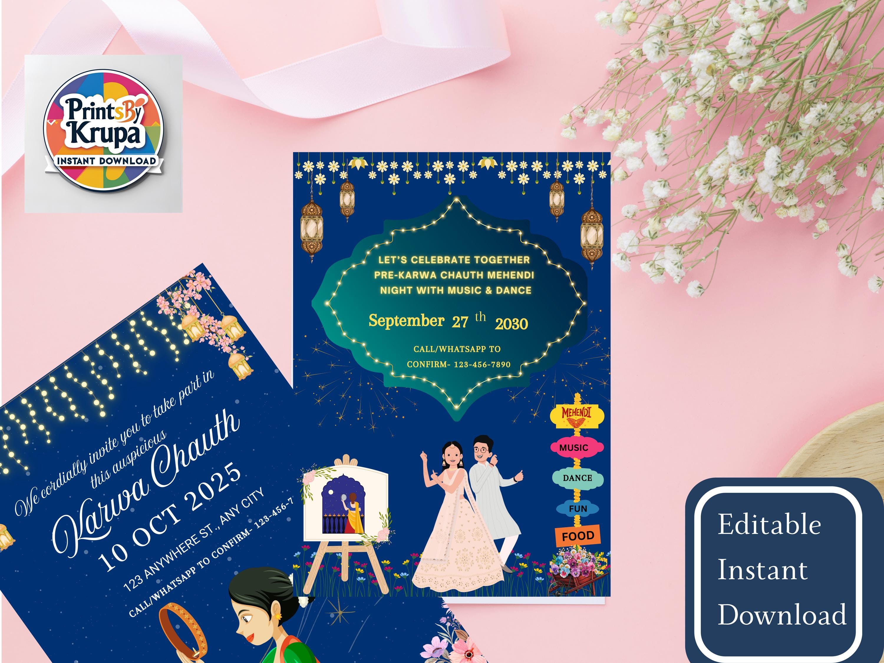 Karwa Chauth Invitation Bundle: Editable Canva Templates (digital ...