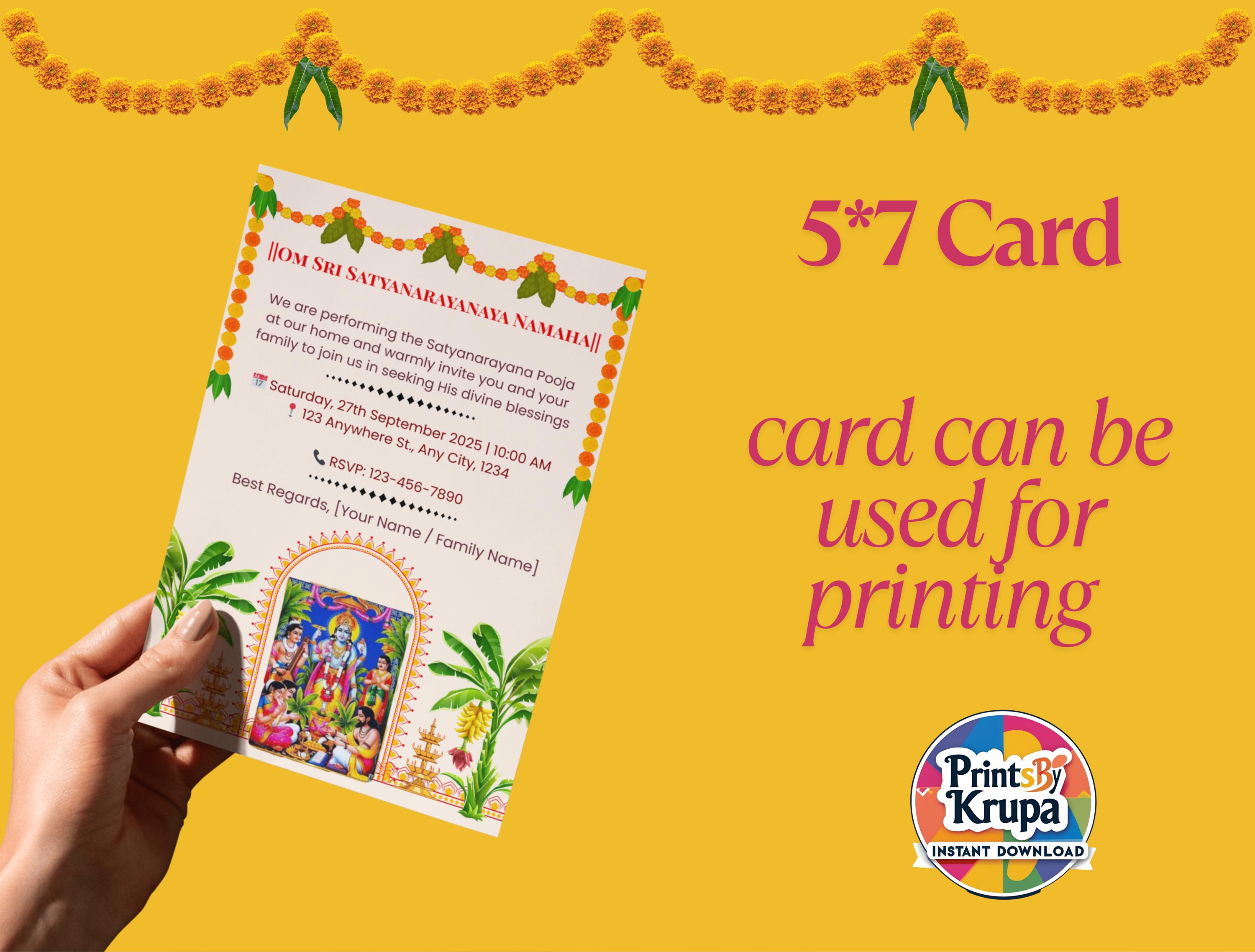 Satyanarayana Pooja Invitation: Hindu Ceremony Digital Card (canva Pro ...