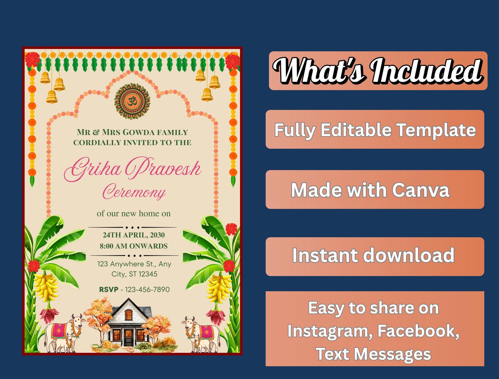 Traditional Griha Pravesh Invitation | Indian Housewarming Invite ...