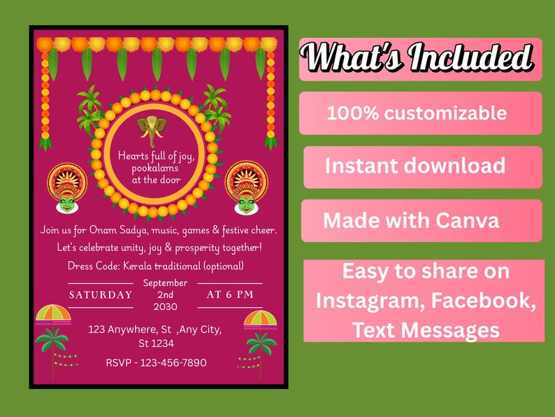 Happy Onam|onam Invitation | Onam Sadya Invite | Kerala Festival ...