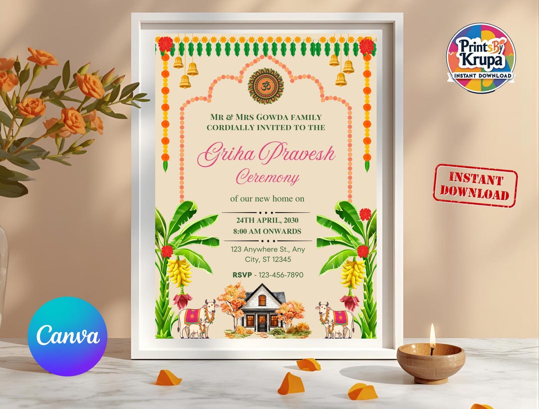 Traditional Griha Pravesh Invitation | Indian Housewarming Invite ...