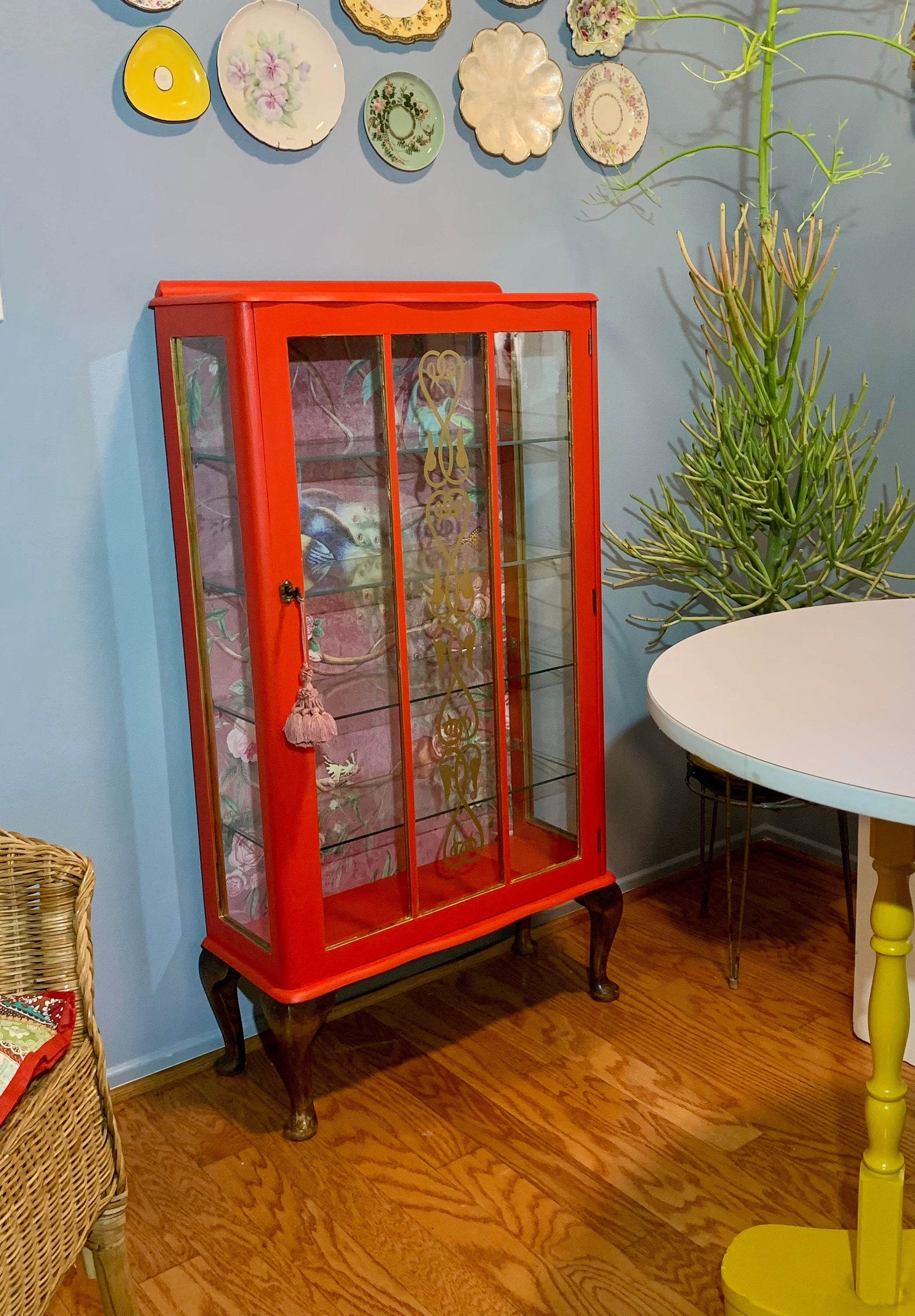 Renewed Red Display Case With Peacocks - Etsy