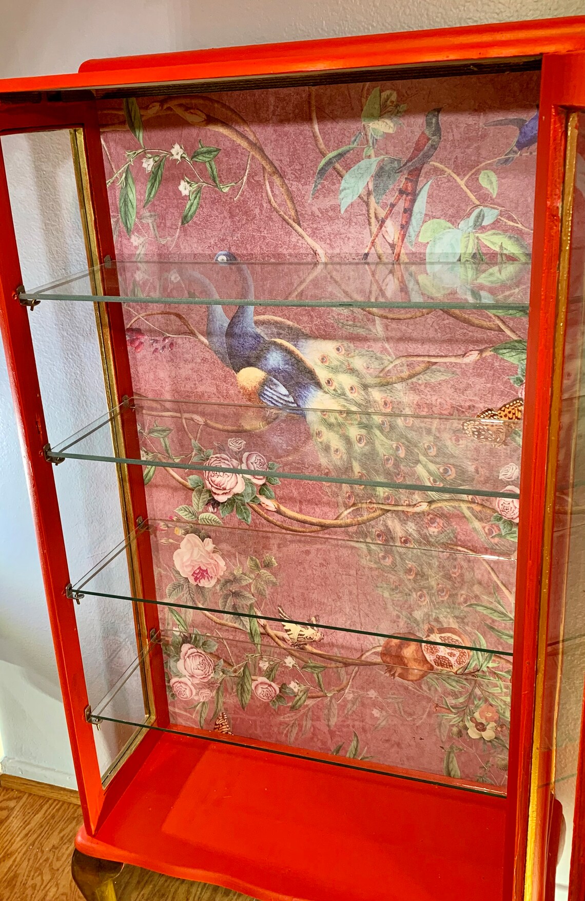 Renewed Red Display Case With Peacocks - Etsy