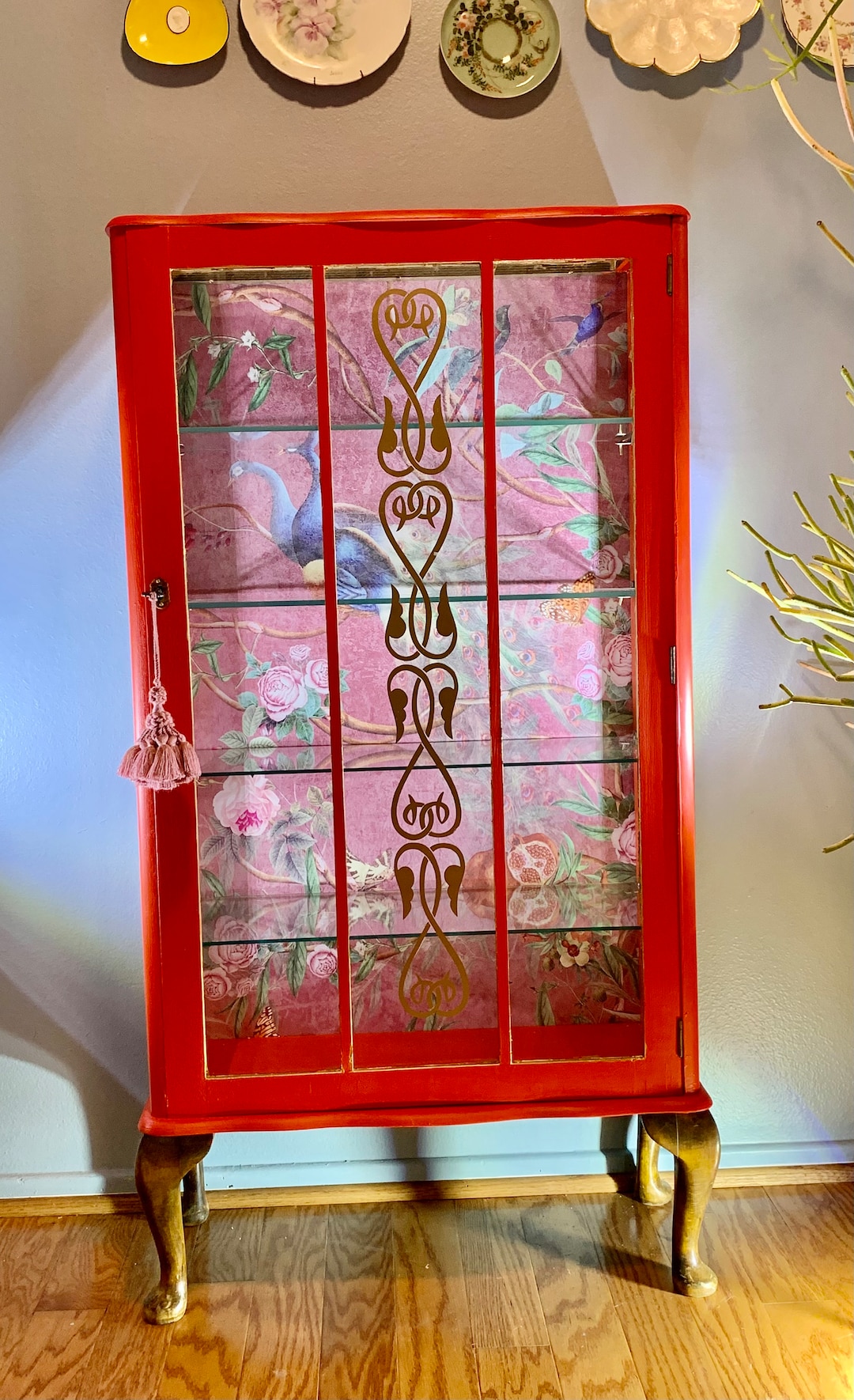 Renewed Red Display Case With Peacocks - Etsy