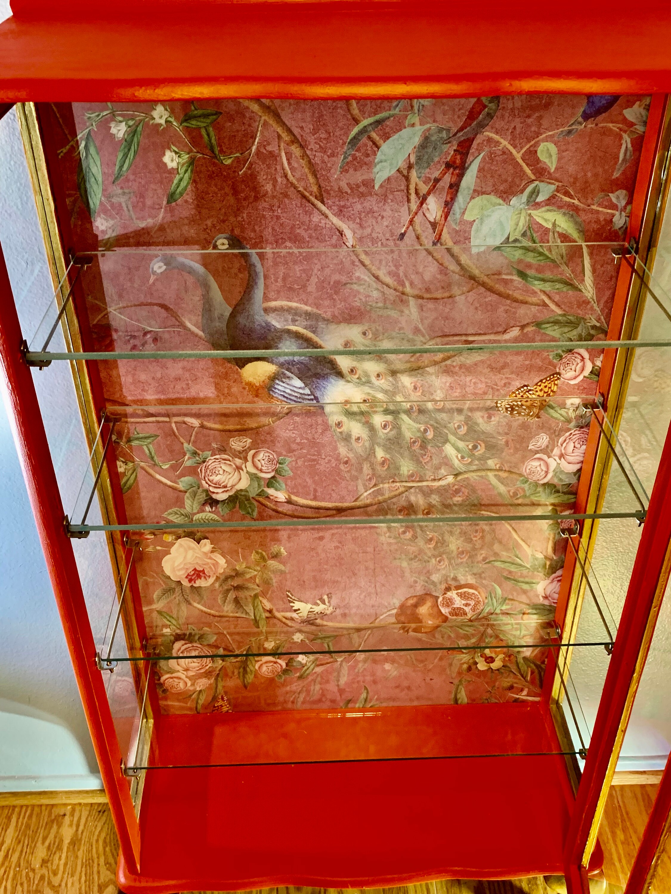 Renewed Red Display Case With Peacocks - Etsy