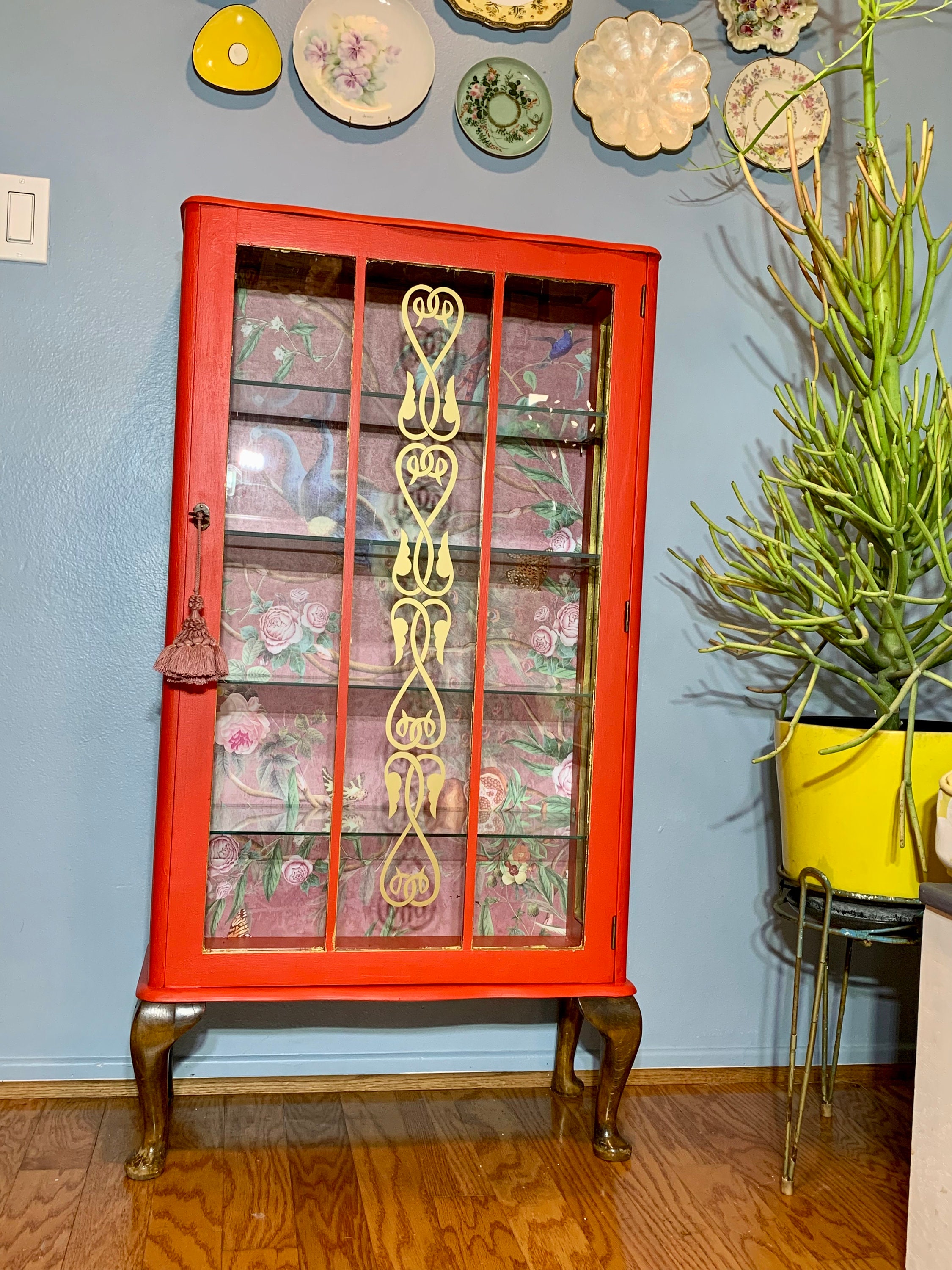 Renewed Red Display Case With Peacocks - Etsy