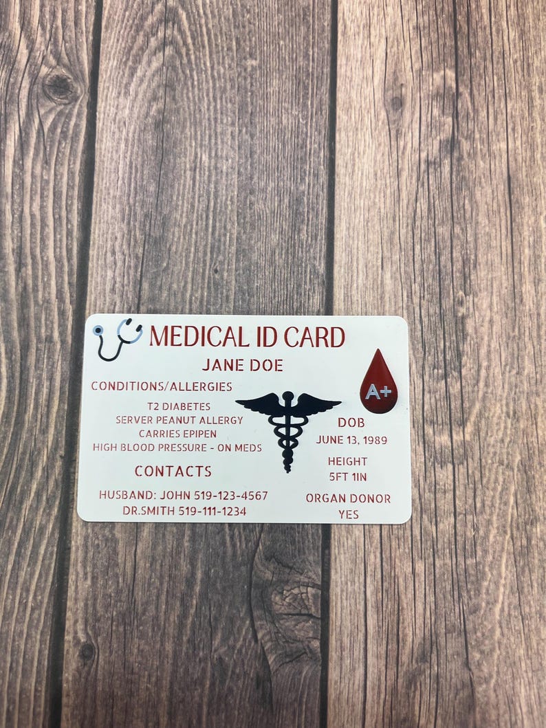 Custom Medical Alert PVC Card – Personalized Emergency Medical ...
