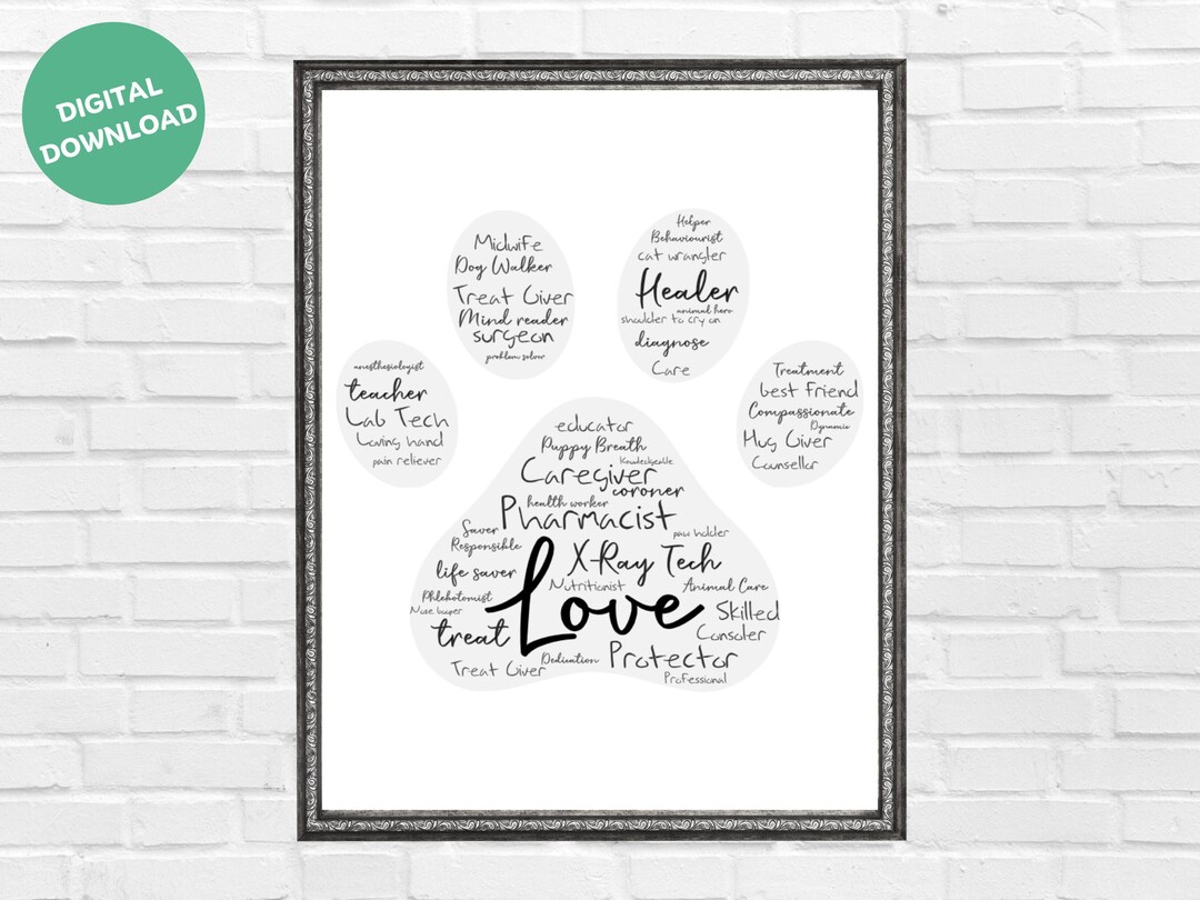 Paw Print Word Art, Gift for Veterinarian, Vet Techs, Animal Lovers ...