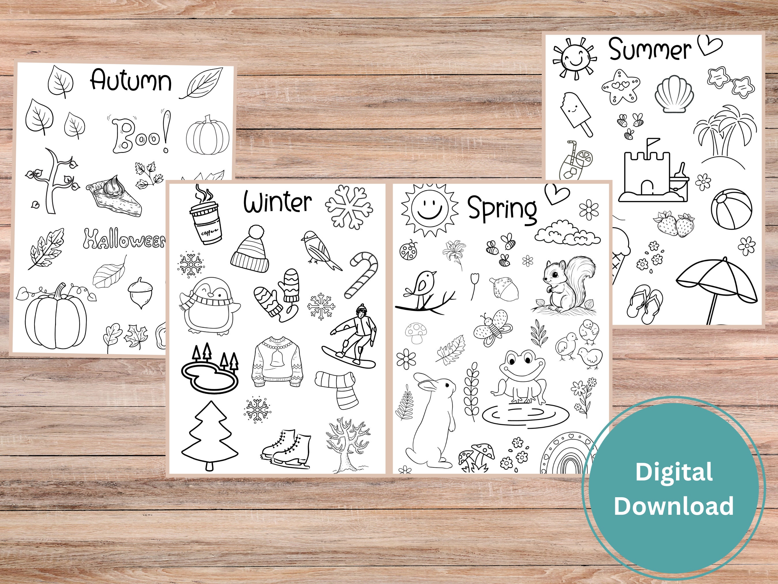 The Four Seasons Printable Coloring Pages, Spring, Summer, Autumn ...